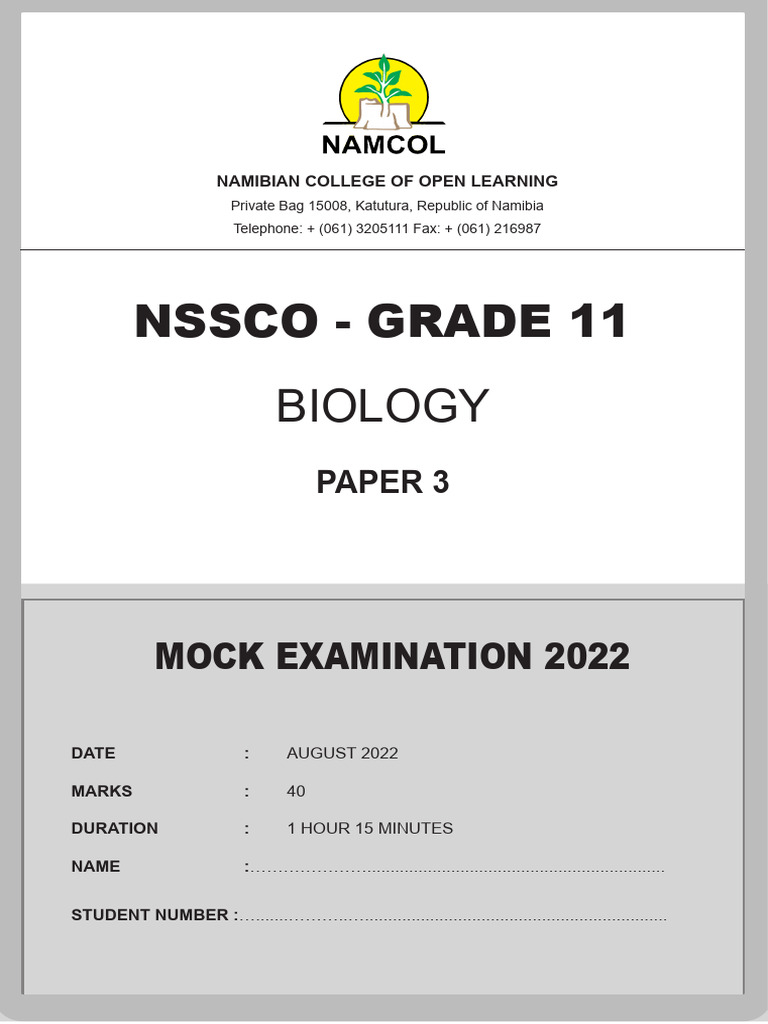 NSSCO Biology Mock Exam Paper 3 2022 | PDF
