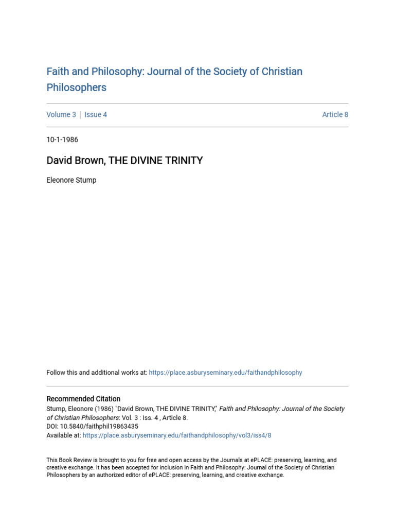 David Brown The Divine Trinity | PDF | Trinity | God