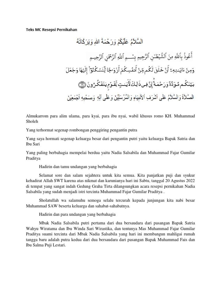 Teks MC Resepsi Pernikahan | PDF