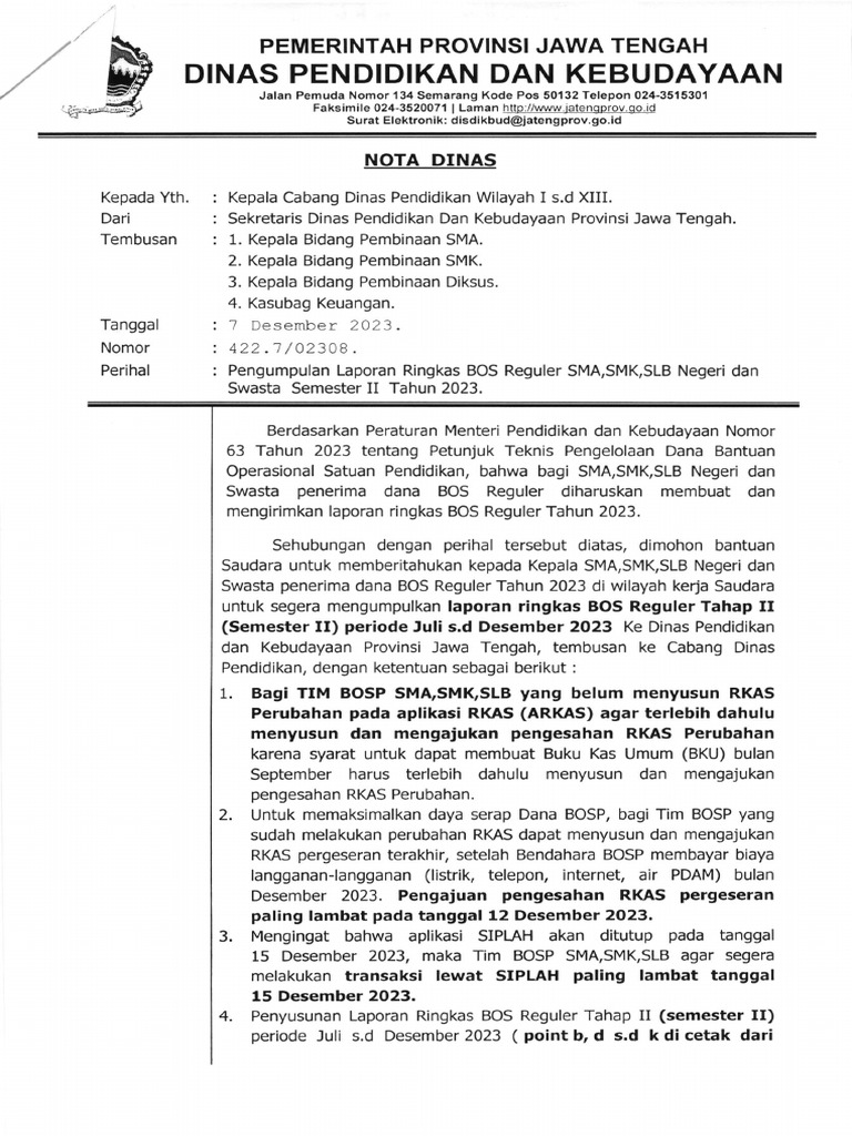 Nodin No 422.7 - 02308 - Pelaporan Bos Reguler Tahap 2 TH 2023 | PDF