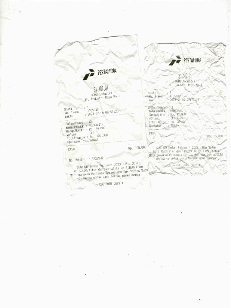 Struk Bensin 090724 | PDF