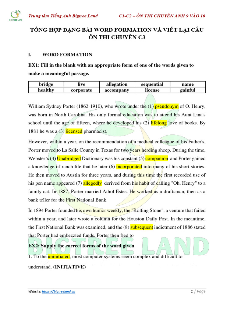 Word Formation & Sentence Rewrite Guide | PDF | Climate Change | O. Henry