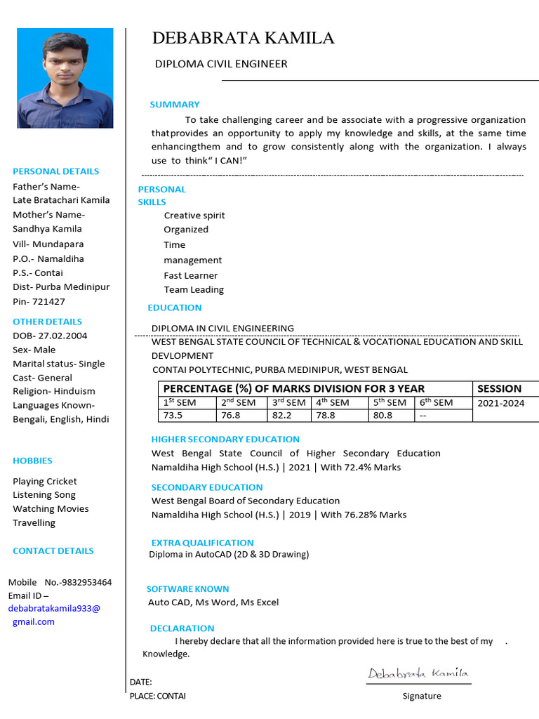 _DEBABRATA KAMILA.CV__ | PDF | Educational Stages