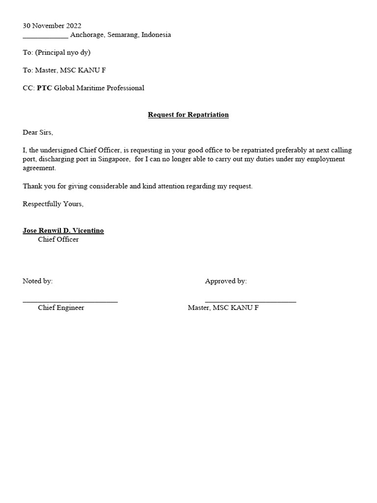 Repatriation Letter | PDF