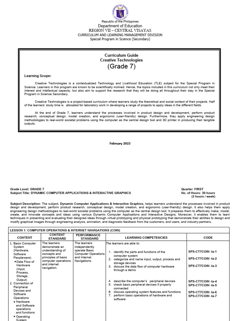 SPS Creative Technologies G7 Curriculum | PDF | 3 D Computer Graphics ...