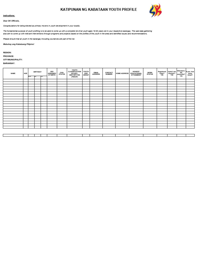 New Youth Profiling Template KK Survey | PDF