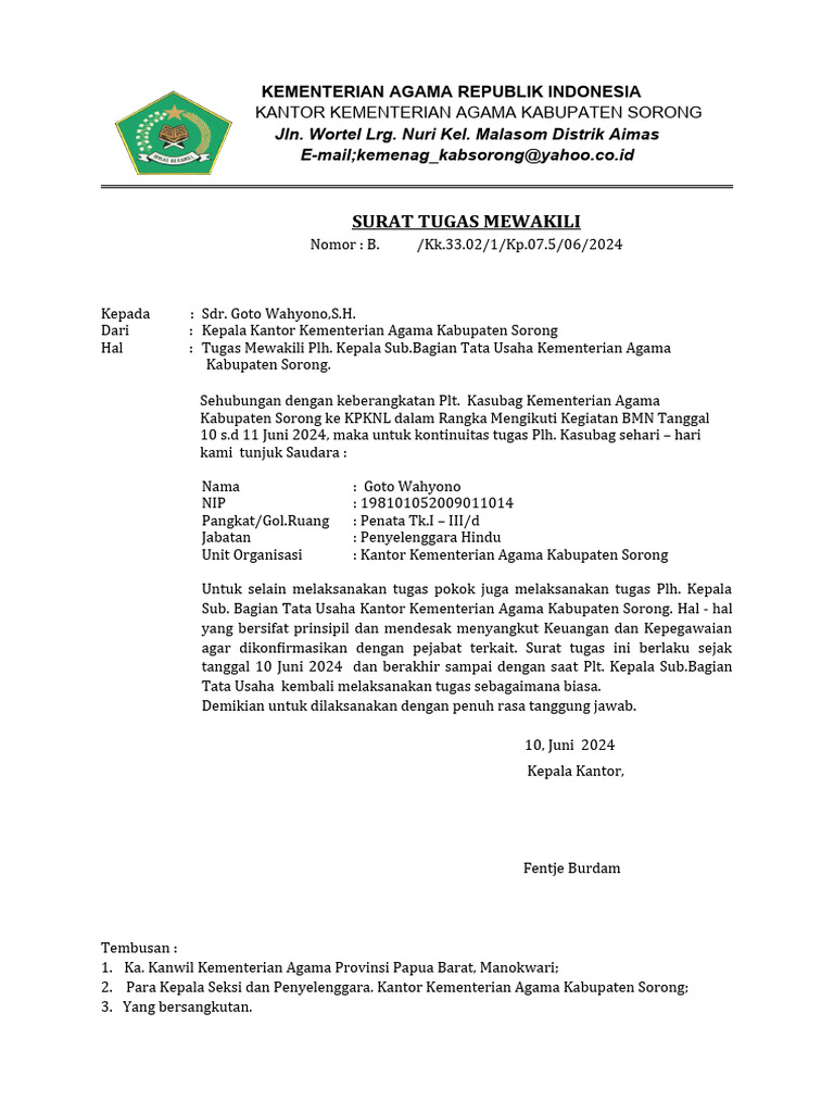 Surat PLH Ktu Goto | PDF