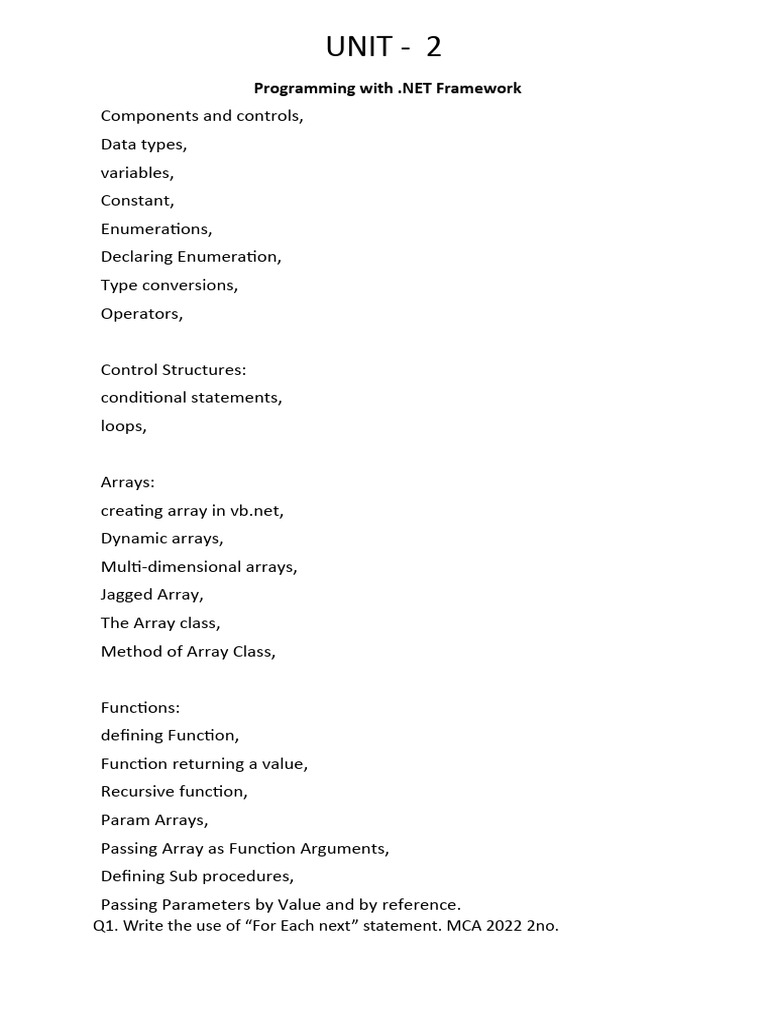 UNIT. 2 .NET | PDF | Data Type | Control Flow