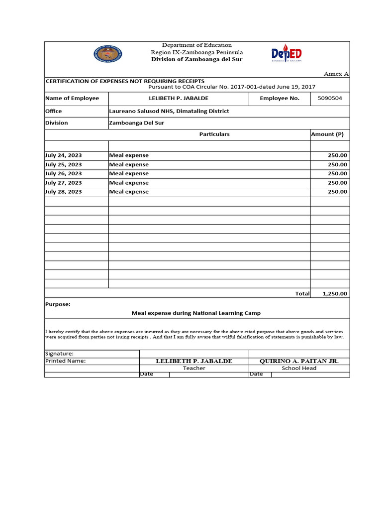 Cenrr Attendance Sheet For NLC Meal | PDF | Expense | Income Statement