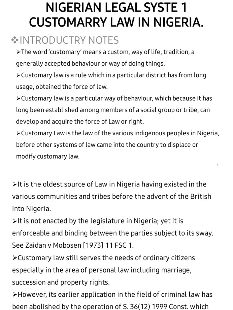 Customary Law Nigerian Legal System | PDF | Evidence (Law) | Judicial ...