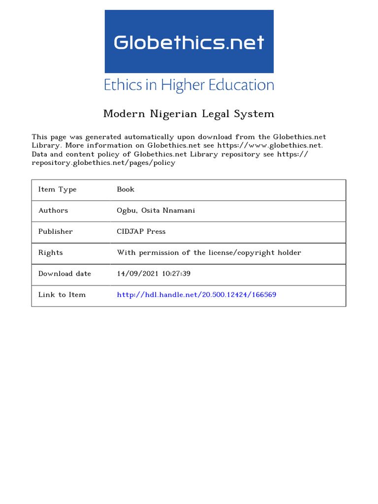 Ogbu Modern Nigerian Legal System Red | PDF