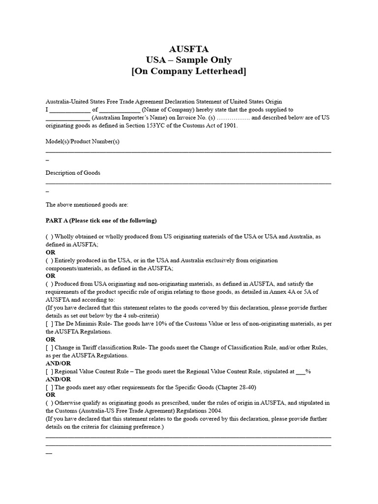 AUSFTA-USA | PDF | Business | International Business