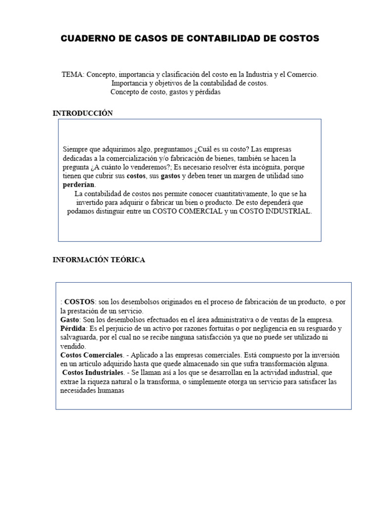 Casos 1 Sesion Costo Gasto | PDF | Costo | Business