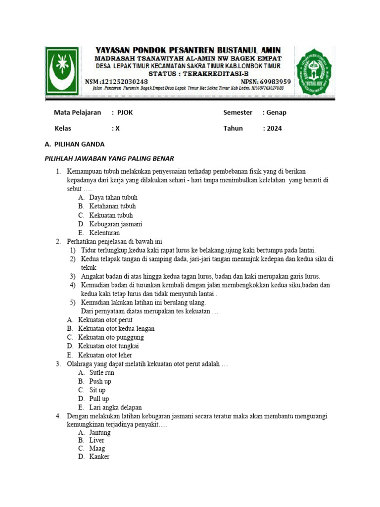 Soal Pjok Kelas X | PDF