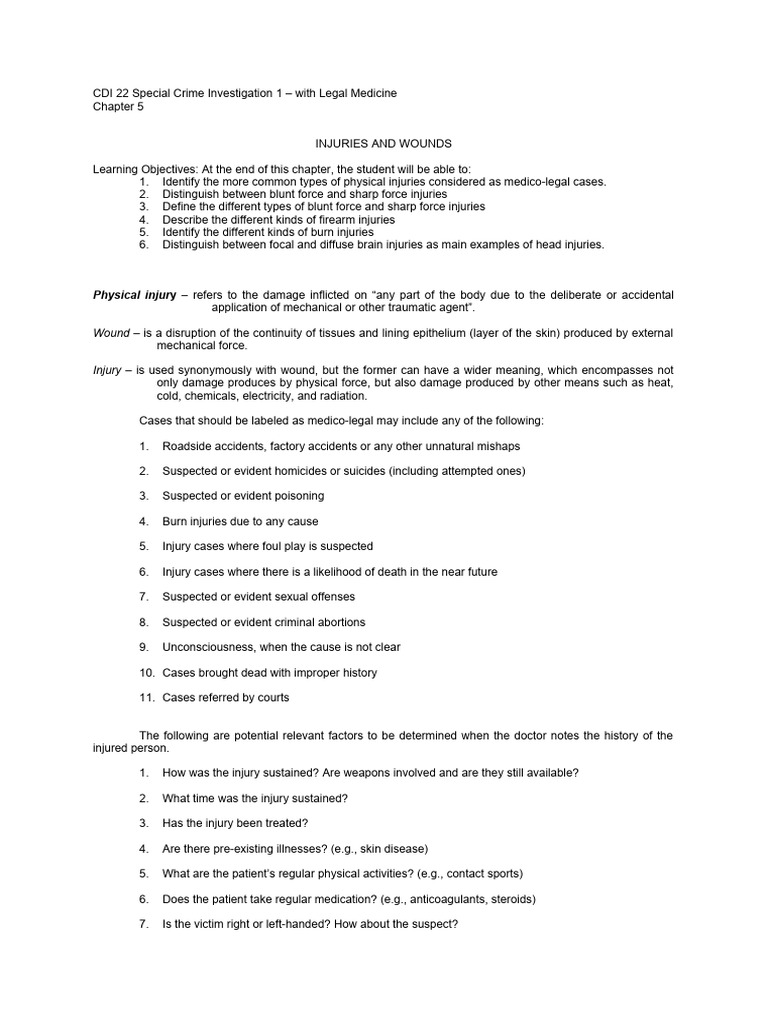 CDI 22 Midterm Chapter 5 Injuries and Wounds | PDF | Clinical Medicine ...