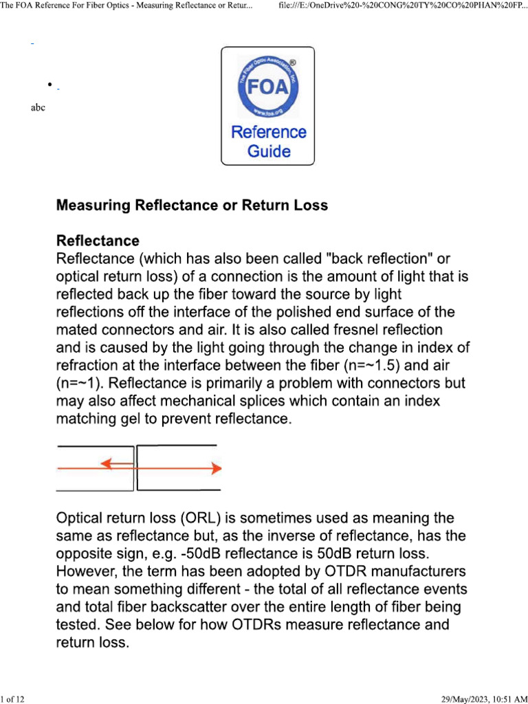 The FOA Reference For Fiber Optics Measuring Reflectance or Return Loss ...