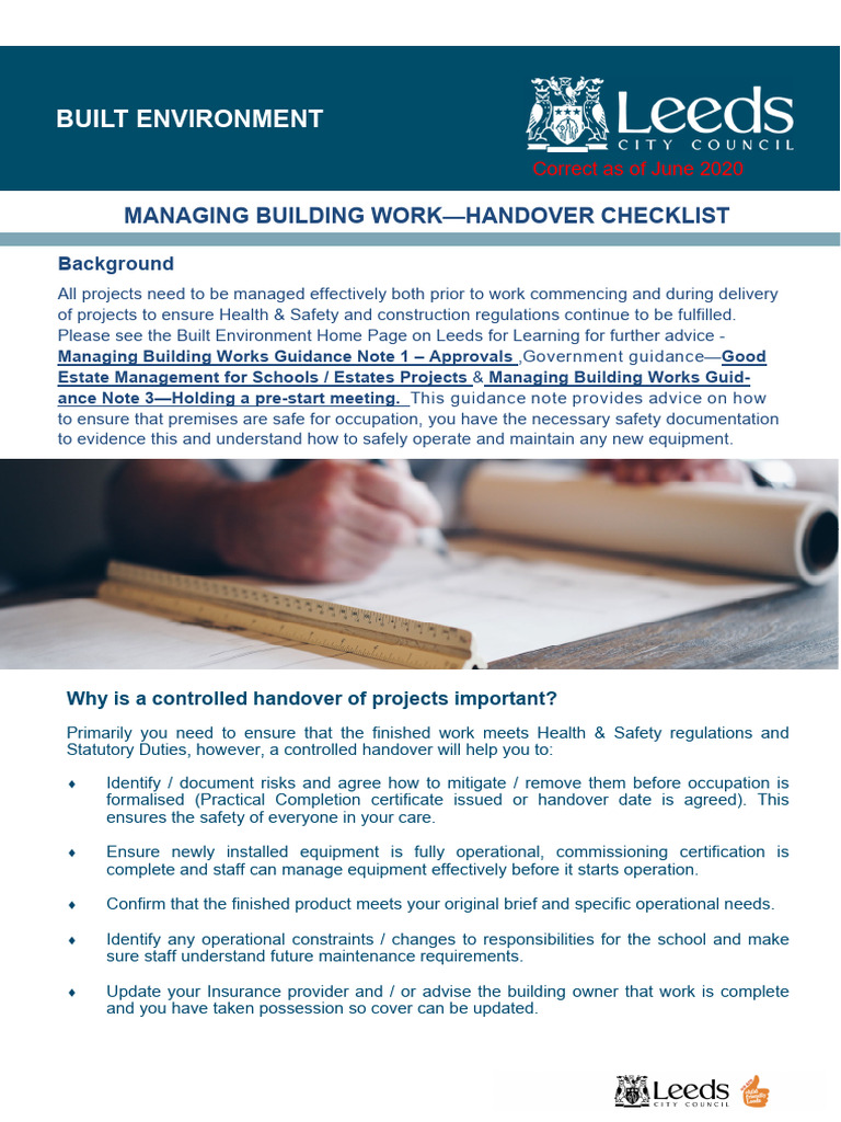 Managing Building Works Guidance Note 4 - Handover Checklist PDF | PDF ...
