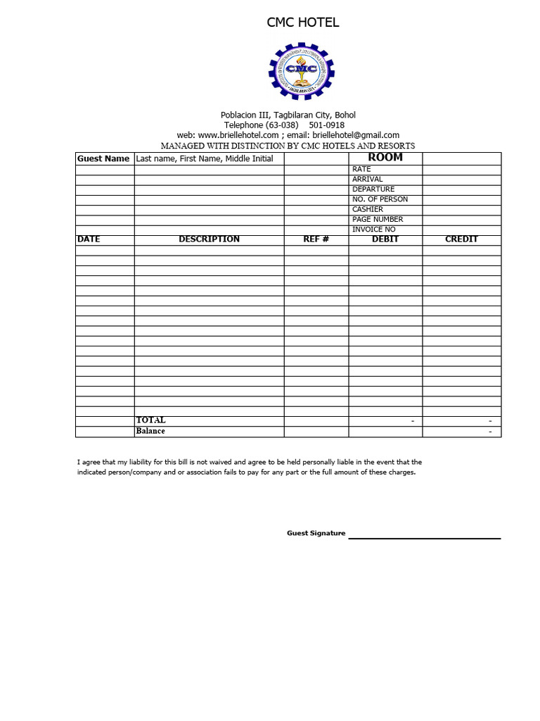CMC Hotel Guest Folio 1 | PDF
