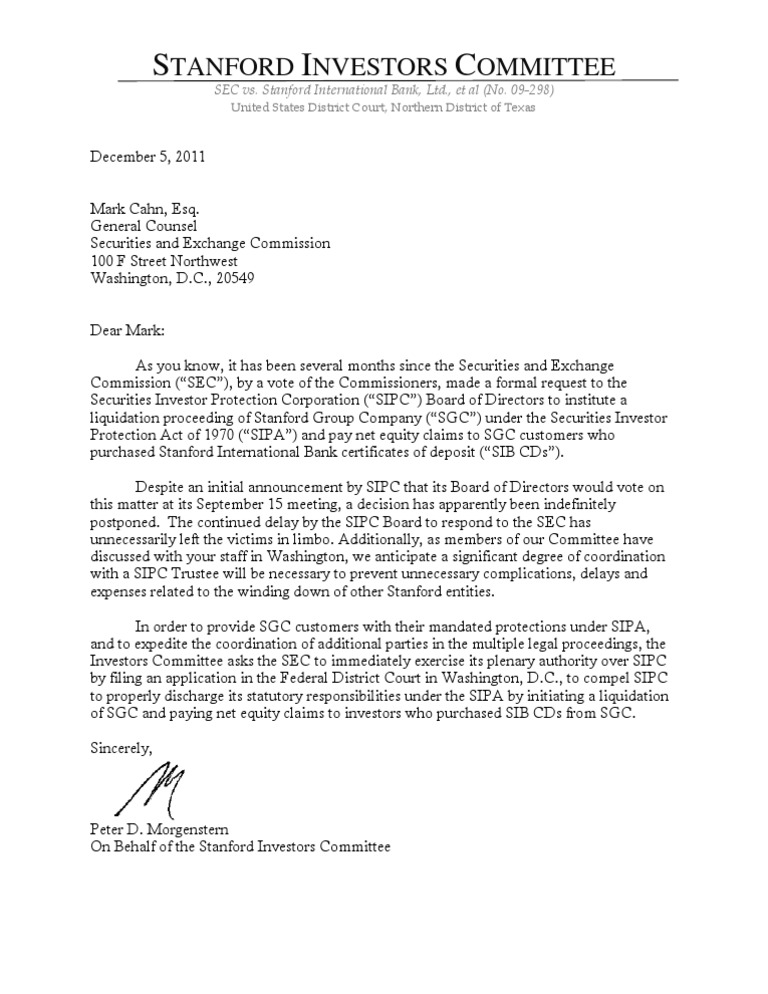 IC Request To SEC Re SIPC | PDF