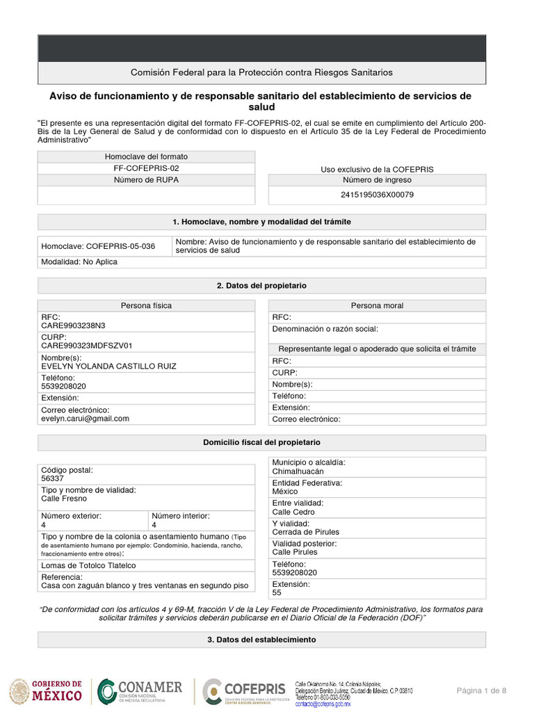 Aviso de Funcionamiento Cofepris | PDF | Farmacia | Medicamentos con receta
