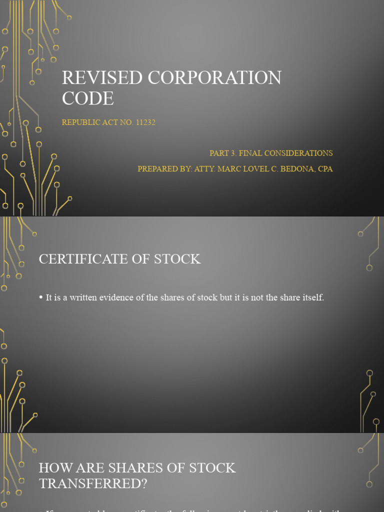 Revised Corporation Code Part 3 | Download Free PDF | Corporations | Stocks