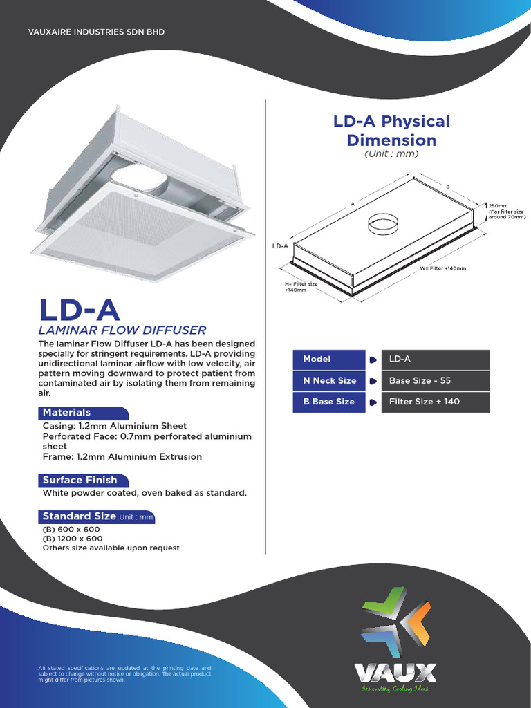 Vauxaire Catalog LD A Laminar Flow Diffuser A4 210Wx297H Portrait | PDF | Continuum Mechanics ...
