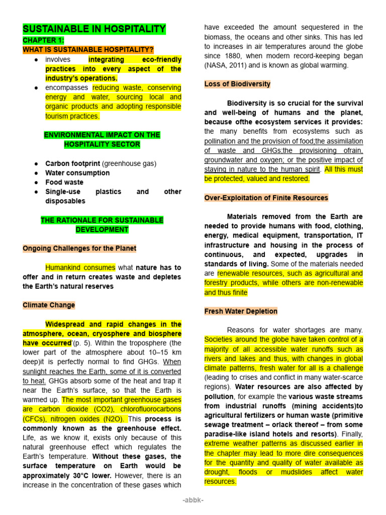 Sustainable Hos Notes Prelim | PDF | Sustainability | Kyoto Protocol