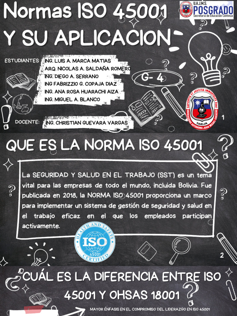 Normas Iso 45001 G4 Uajms Gestión de Seguridad Industrial, Ocupacional y Prevención de Riesgos ...