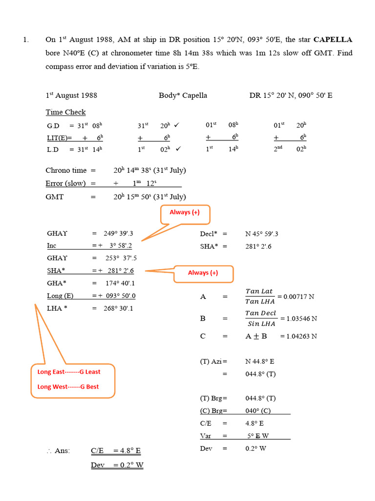 Time Azimuth (Star) Example | PDF | Navigation