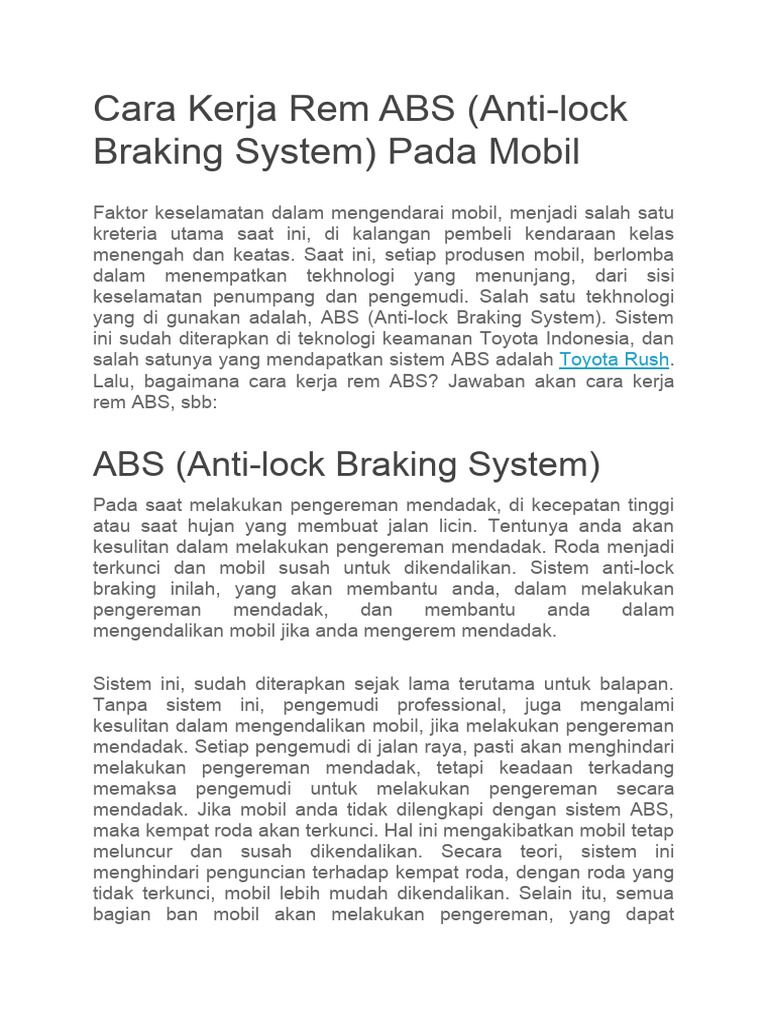 Cara Kerja Rem ABS | PDF