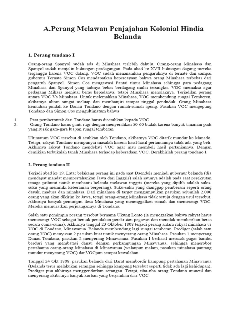 Perang Melawan Penjajahan Kolonial Hindia Belanda | PDF