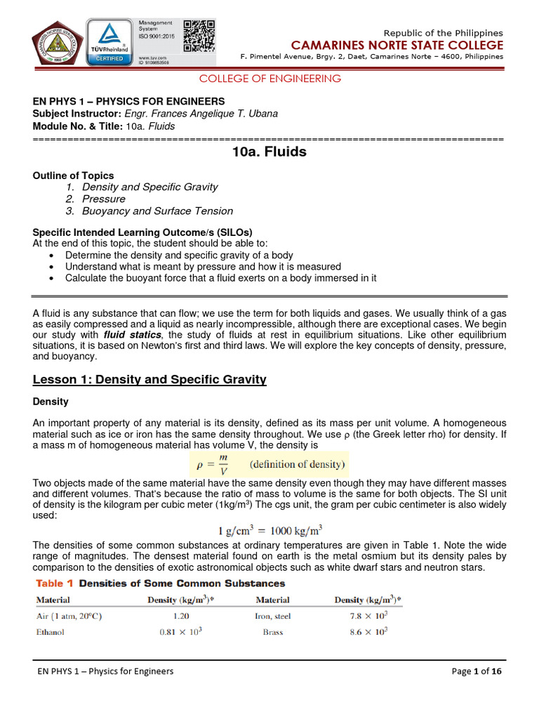 10a Fluid | PDF | Buoyancy | Pressure
