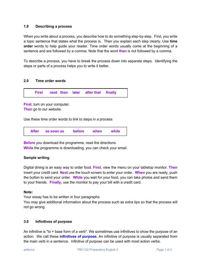 Describing a Process | PDF | English Language | Verb