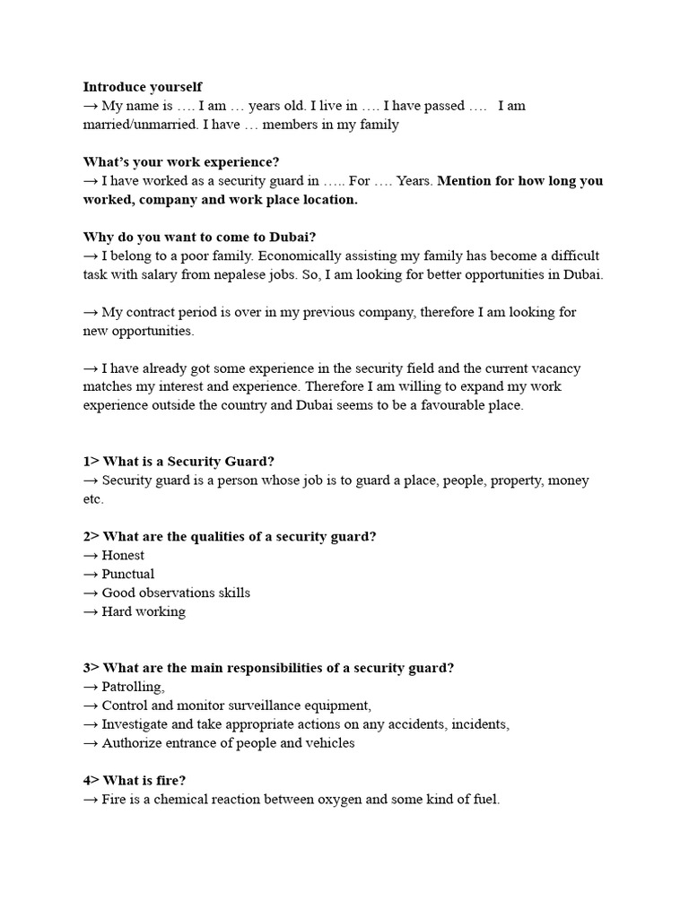 Security Guard Questions | PDF | Fires | Hazards