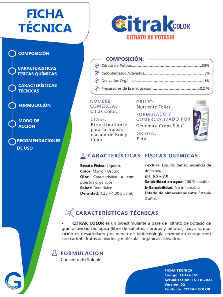 Ficha Citrak Color | PDF | Solubilidad