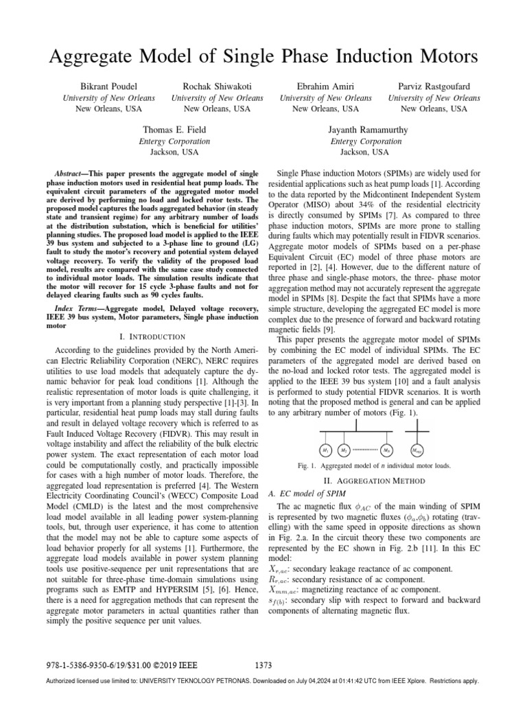Aggregate Model of Single Phase Induction Motors | PDF | Electric Motor | Inductance