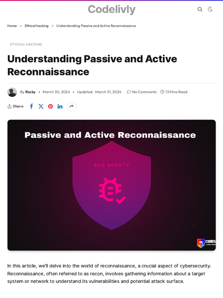 Understanding Passive and Active Reconnaissance - Codelivly | PDF | Security | Computer Security