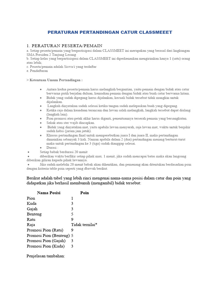 Peraturan Classmeet - Catur | PDF