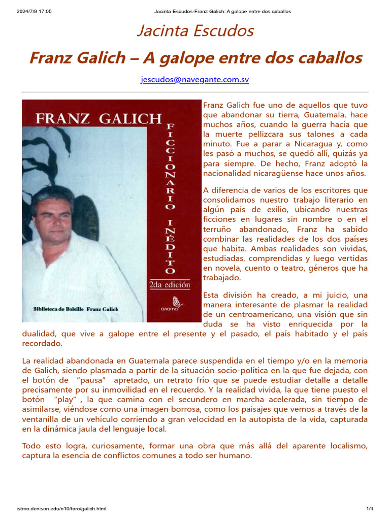 Franz Galich: Dualidad Literaria | PDF | Nicaragua