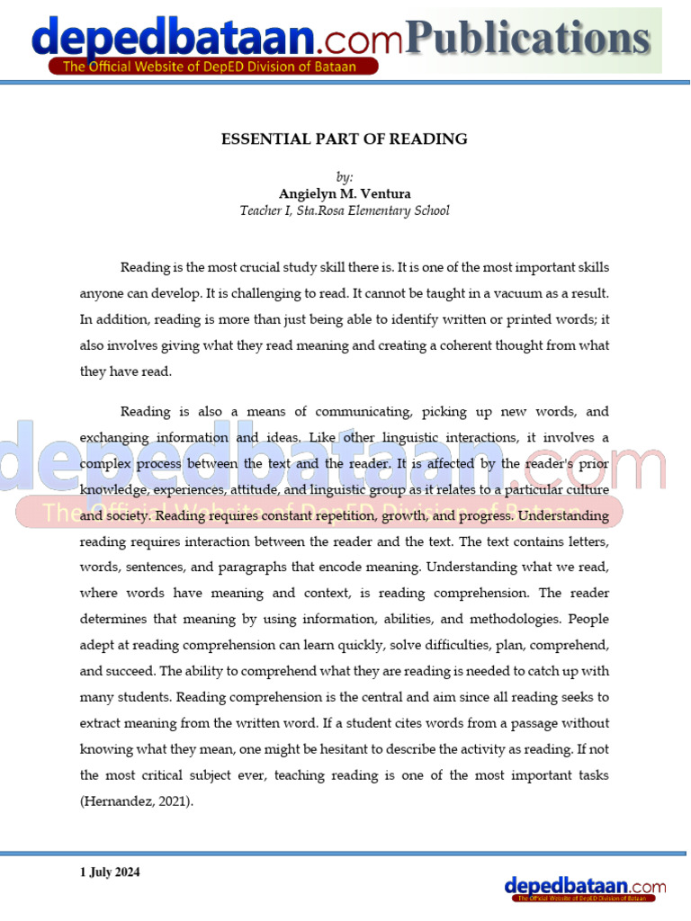 ESSENTIAL PART OF READING | Download Free PDF | Reading Comprehension | Cognitive Psychology