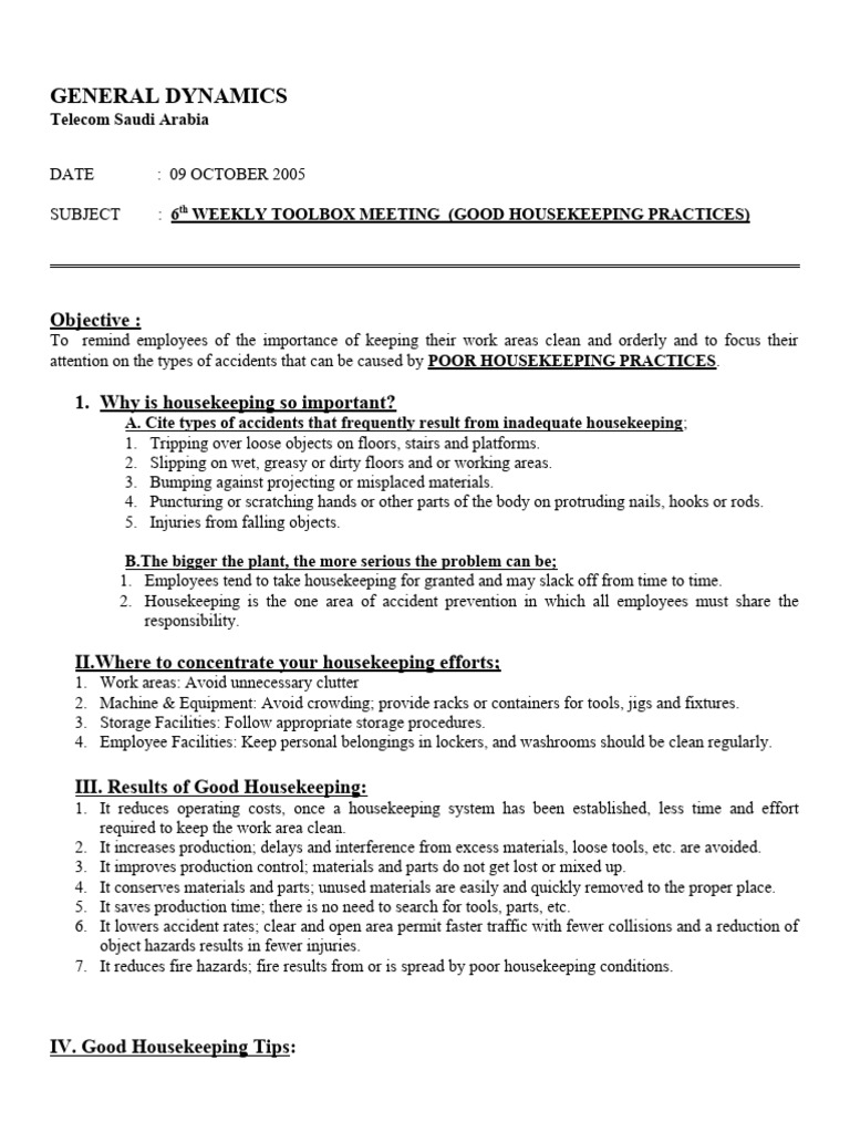 Safety - Good Housekeeping Practices | PDF | Housekeeping | Fires