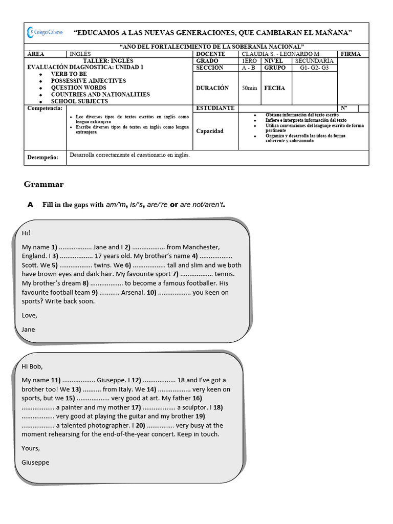 Placement Test 7TH Grade - 2022 | PDF | Syntax | Grammar