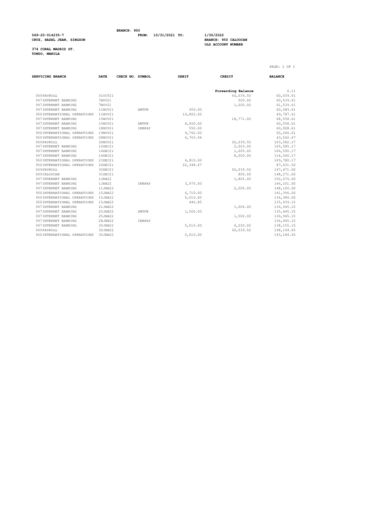 bank of commerce SOA | Download Free PDF | Banks | Debits And Credits