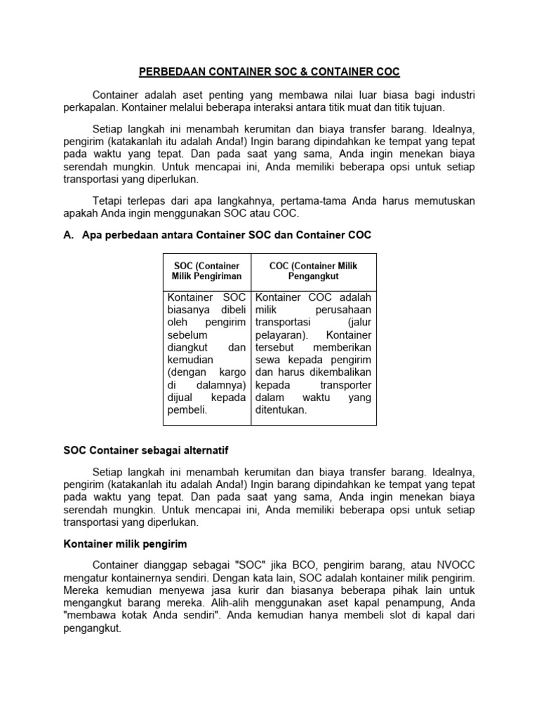 Perbedaan Container Soc & Container Coc | PDF
