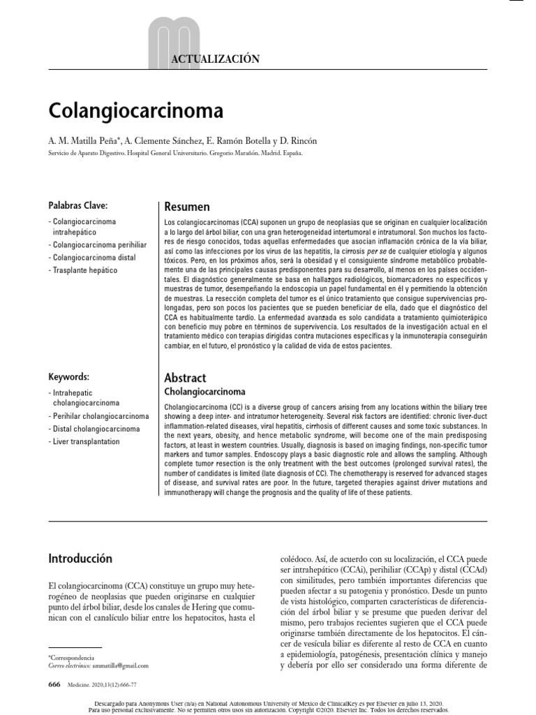 Colangiocarcinoma | PDF | Causas de la muerte | Medicina CLINICA
