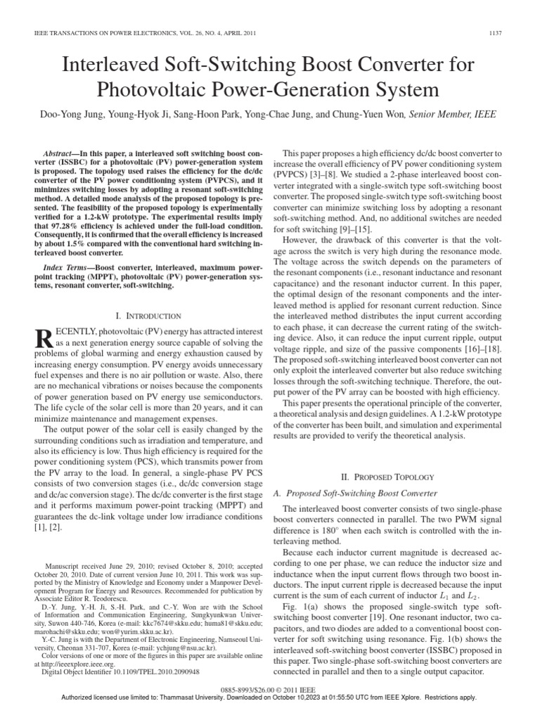 Interleaved Soft-Switching Boost Converter For Photovoltaic Power-Generation System | PDF ...