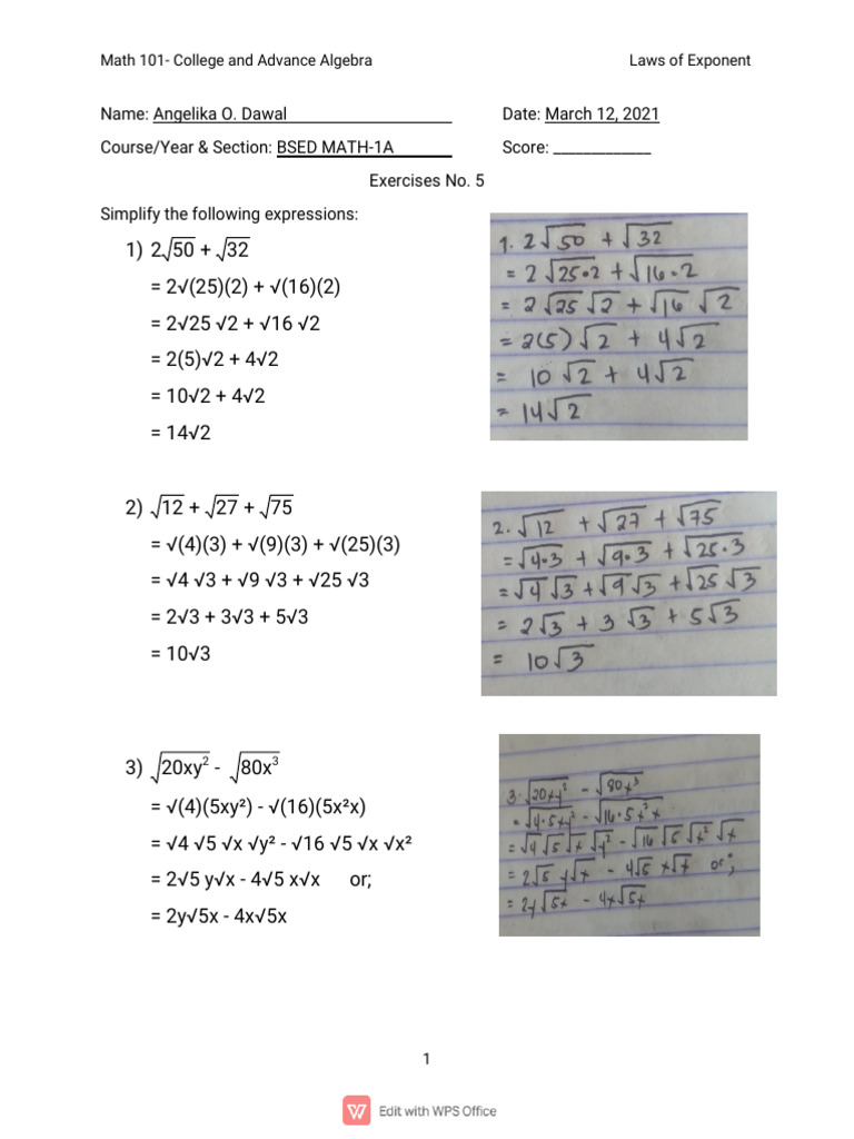 Bsed Math-1a (Exercise 5) | PDF
