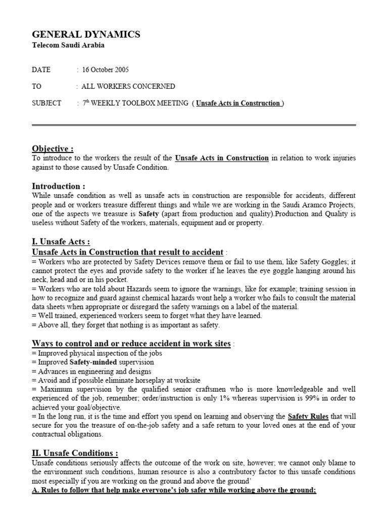 Safety - Unsafe Acts in Construction | PDF | Safety | Personal ...