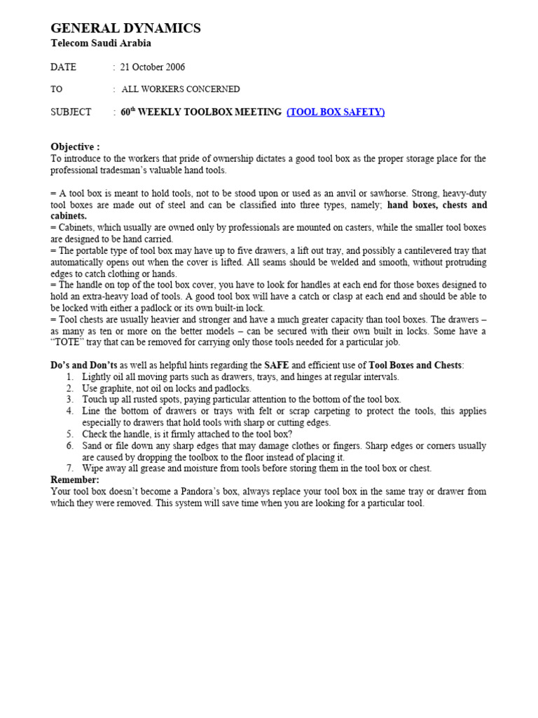 Safety - Tool Box Safety | PDF | Tools