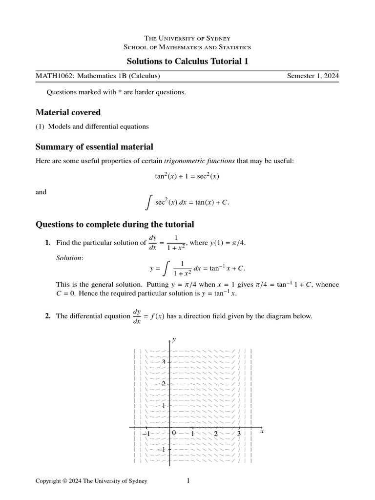 Solutions To Calculus Tutorial 1 | PDF | Equations | Trigonometric Functions